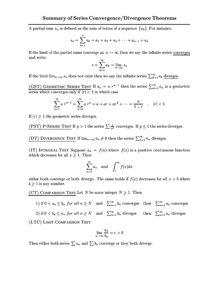 Series Test Summary Questions | PDF | Series (Mathematics) | Mathematics