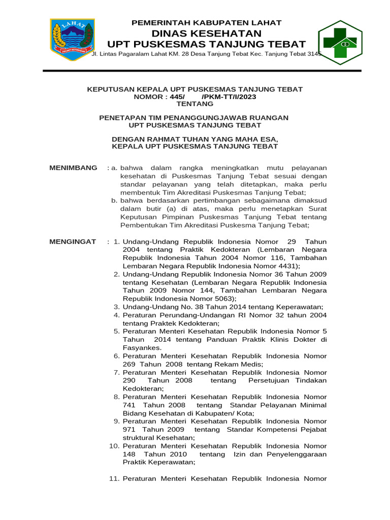 SK Tim Penanggungjawab Ruangan | PDF