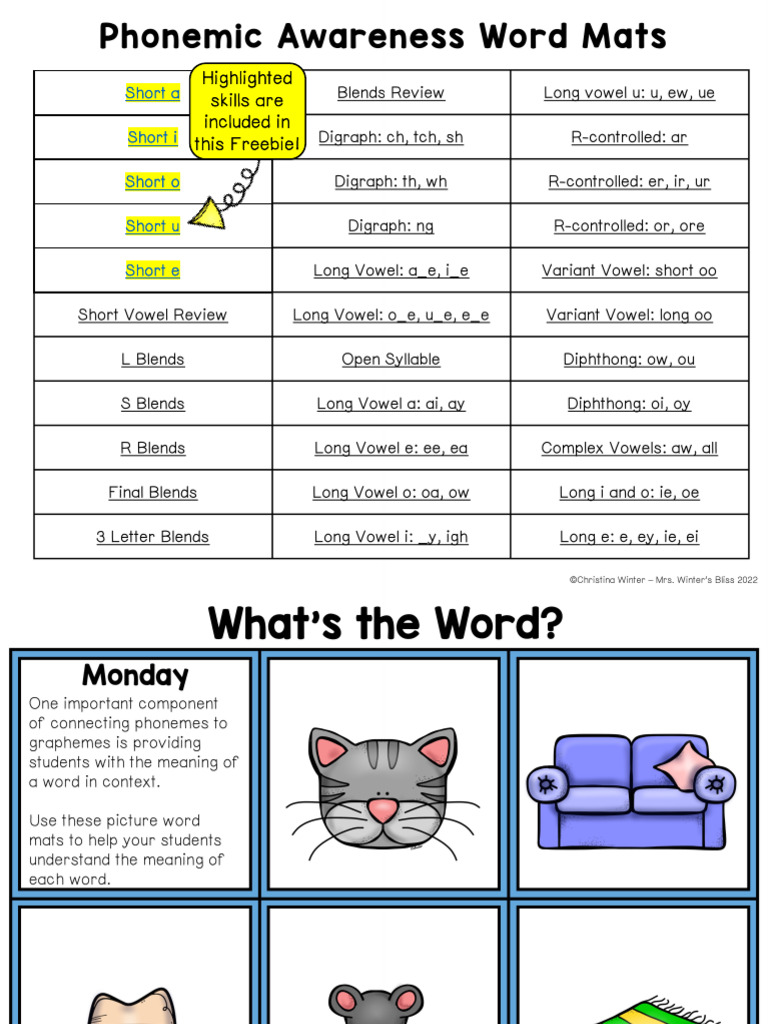 Freebie PA Picture Word Mats | PDF