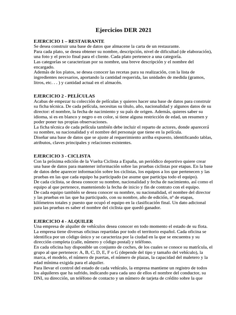 Ejercicios DER 2022 | PDF | Habitat | Documento de identidad