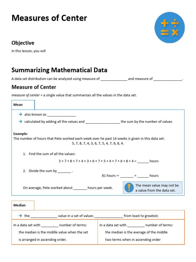 Ebony Thornton - Guided Notes - Measures of Center | PDF | Mean ...