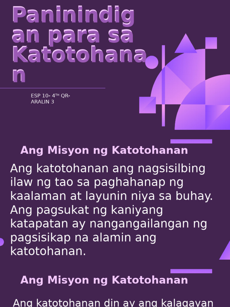 Esp q4 Aralin 3 Paninindigan para Sa Katotohanan | PDF Esp q4 Aralin 3 Paninindigan para Sa Katotohanan | PDF