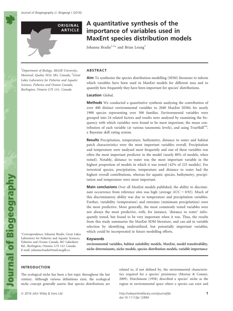 2016 - A Quantitative Synthesis of The Importance of Variables Used in ...