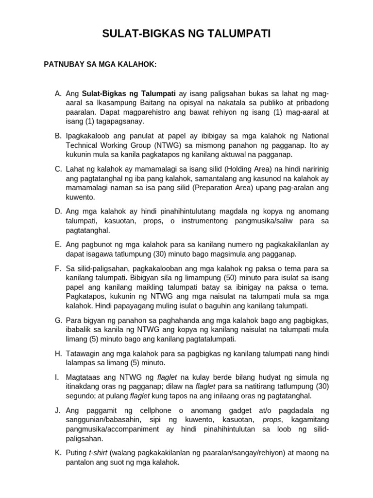 SULAT-BIGKAS NG TALUMPATI Guidelines | PDF