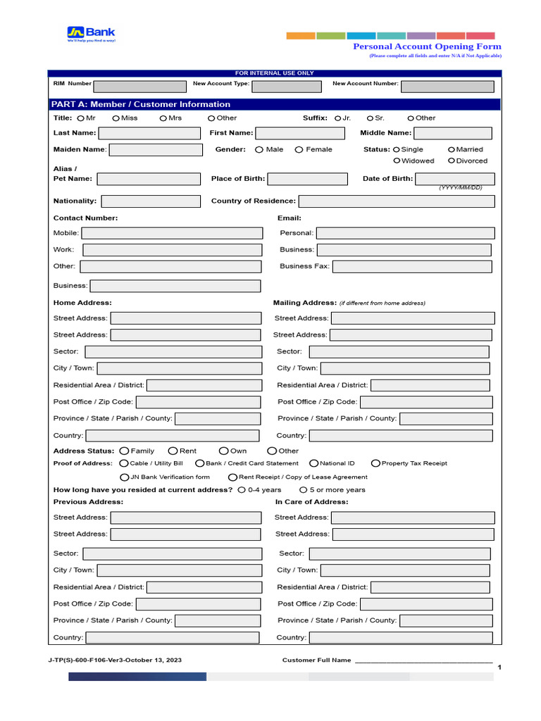 Personal Consolidated Account Opening Forms | PDF | Banks | Saving