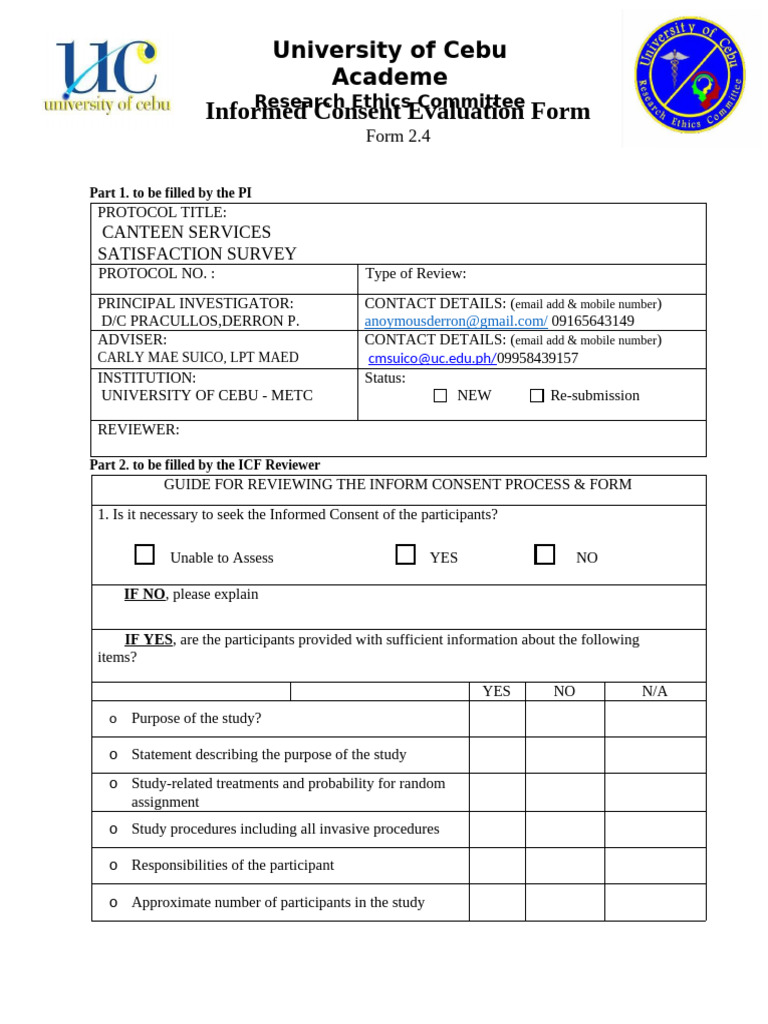 Form 2 4 Informed Consent Evaluation Form 1 2024 Versionnew Version Pdf Informed Consent