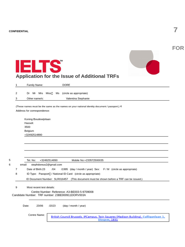 IELTS TRF Application Form | PDF | Document | Access Control