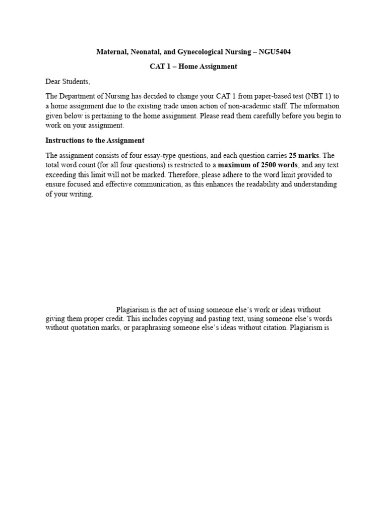 Home Assignment - CAT-1 Instructions | PDF | Plagiarism | Sex Education