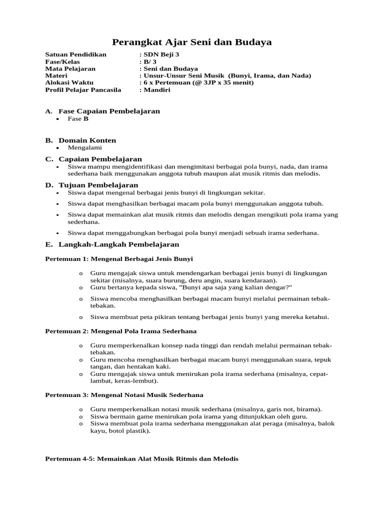 Perangkat Ajar Seni dan Budaya, Unsur-Unsur Musik | PDF