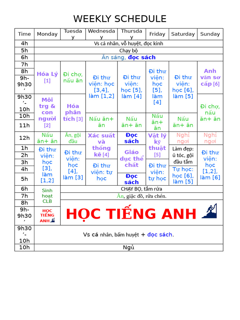 Weekly Schedule | PDF