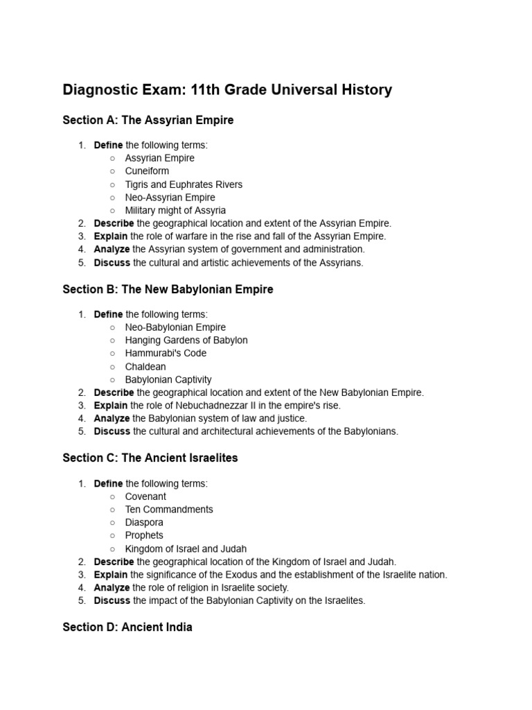 Diagnostic Exam - 11th Grade Universal History | PDF | History