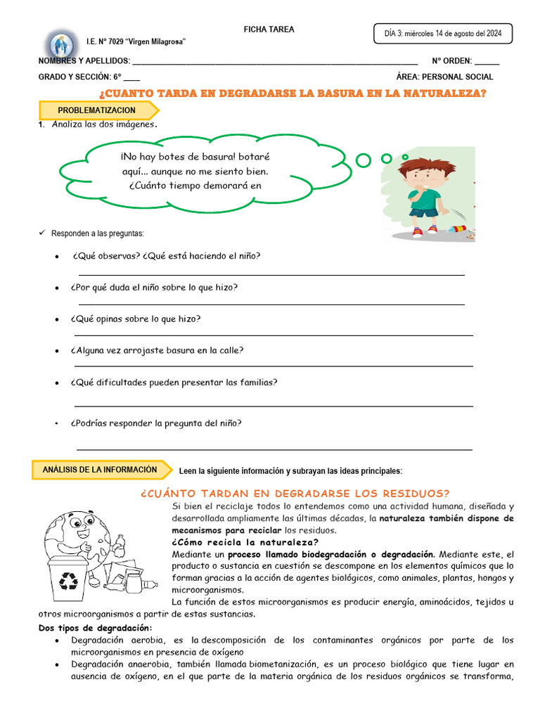 TAREA PS S23D3 cuanto tarda en degradarse la basura | PDF | Residuos | Biodegradación