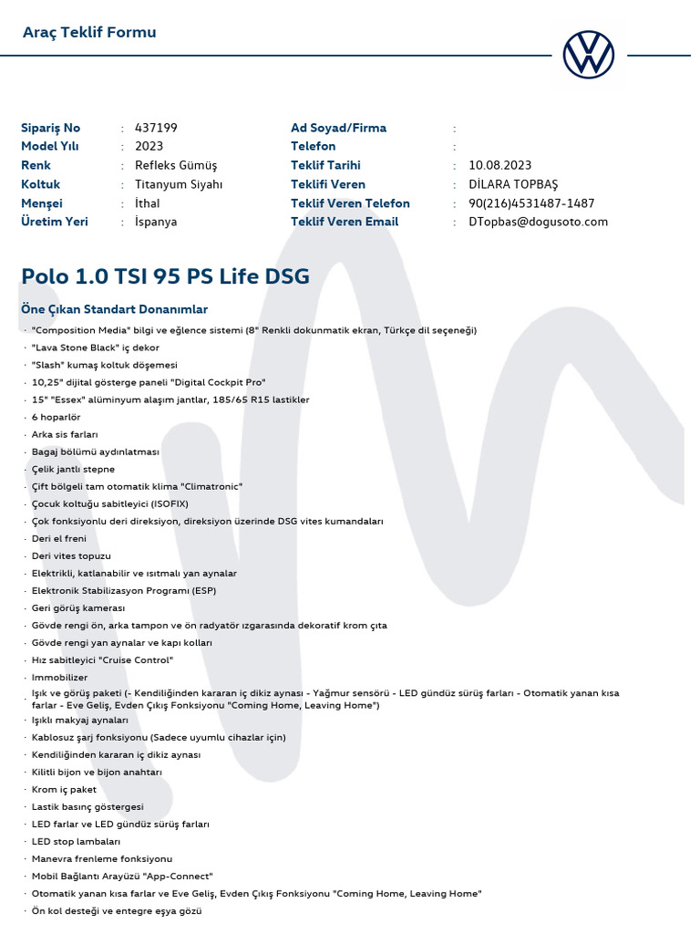 Polo Li̇fe DSG | PDF