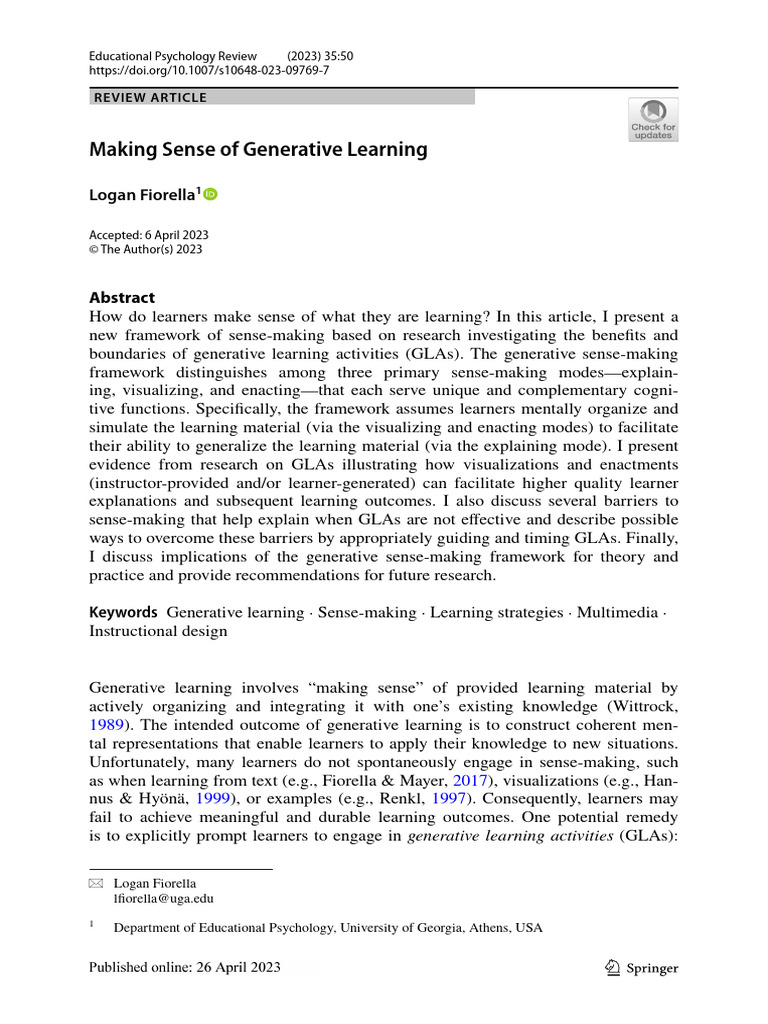 Making Sense of Generative Learning | PDF | Learning | Educational ...