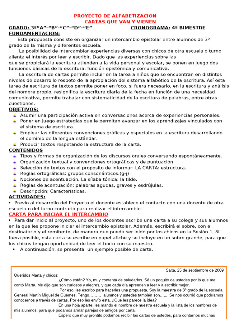 Alf. 4º Bim. cartas que van y vienen | PDF | Escritura | Sílaba