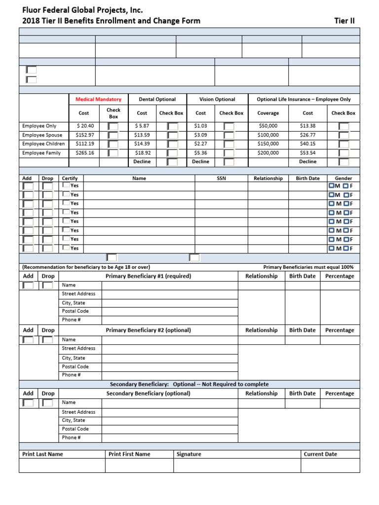2018 Tier 2 Benefits Form | PDF | Social Security (United States ...