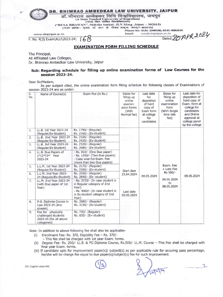 313 - Online Examination Form Filling Schedule 2023-24 | PDF