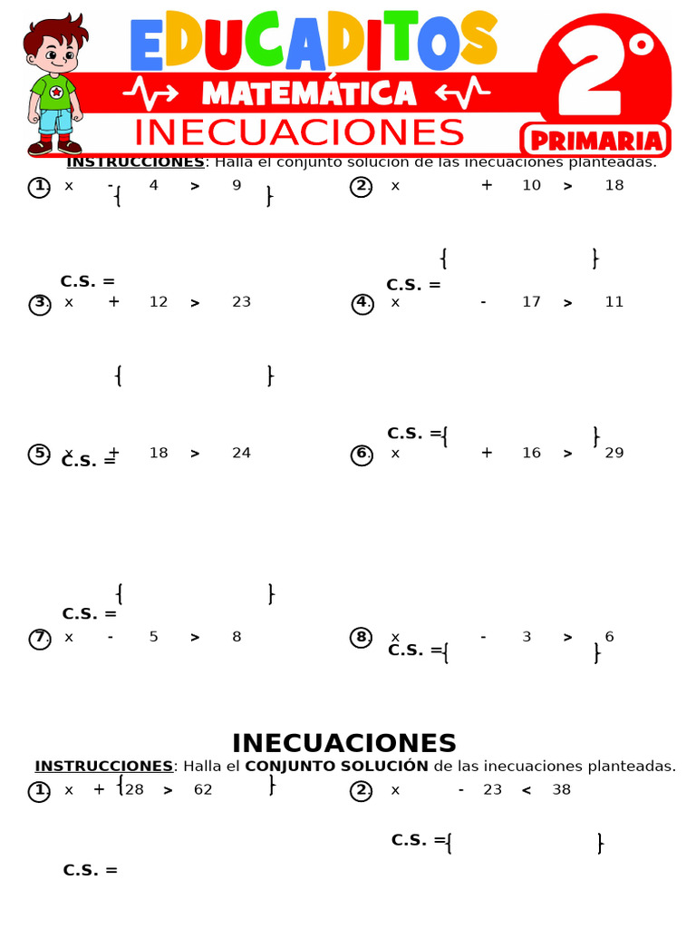 Inecuaciones para Segundo Grado de Primaria | PDF