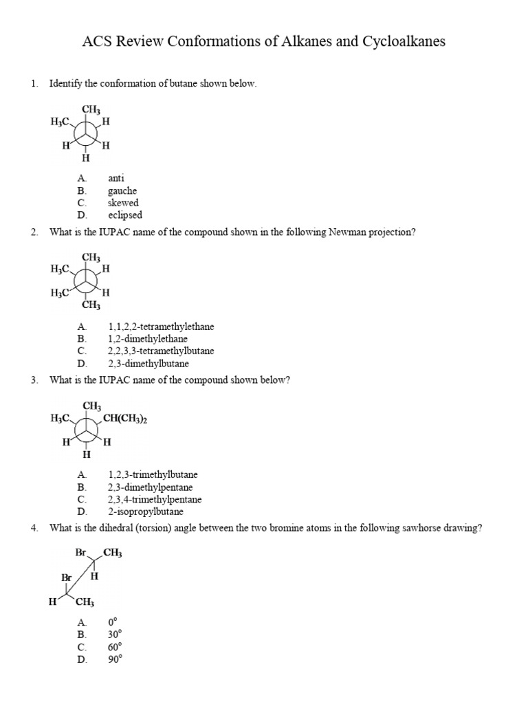 3 ACS Review 3 Conformations of Alkanes and Cycloalkanes | PDF ...