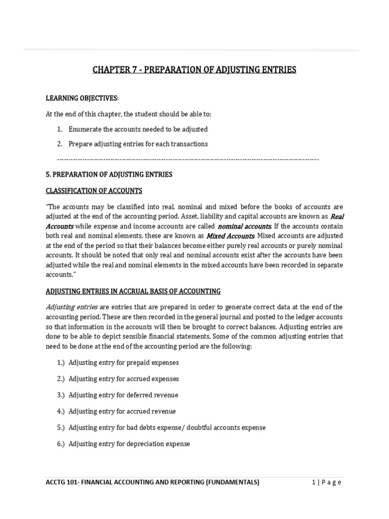 Chapter 7 Preparation of Adjusting Entries | PDF | Debits And Credits | Depreciation