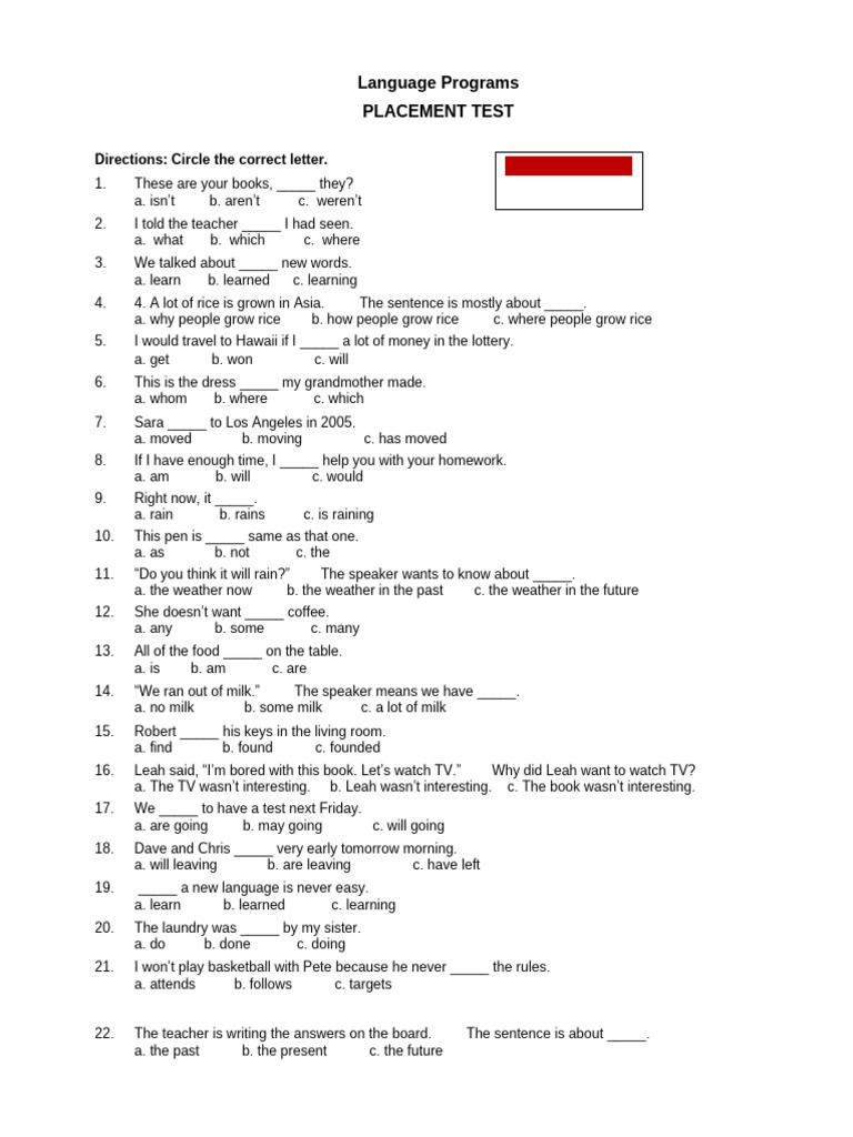 Placement Test (Sample 1) 1 | PDF