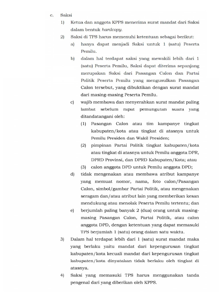 Ketentuan Saksi Di TPS | PDF