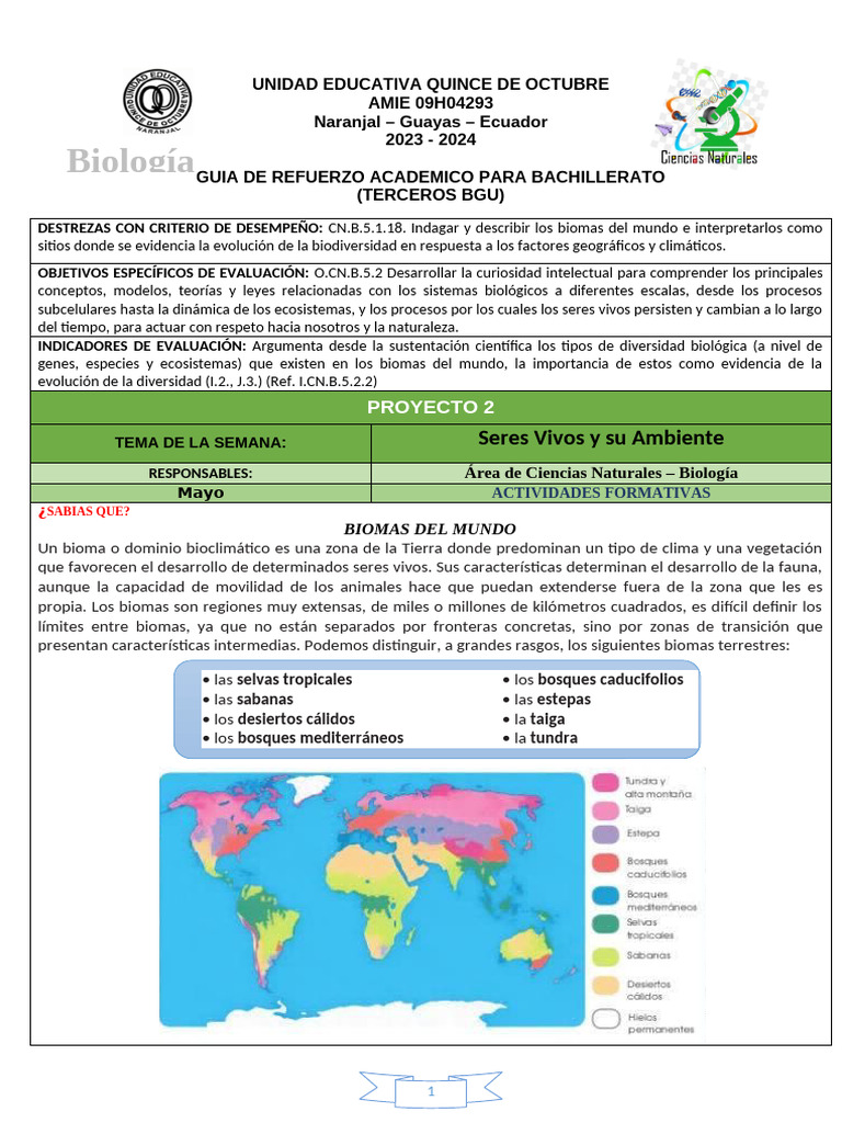 Ficha 3ro Biologia- Los Biomas (1) | PDF | Selva | Suelo