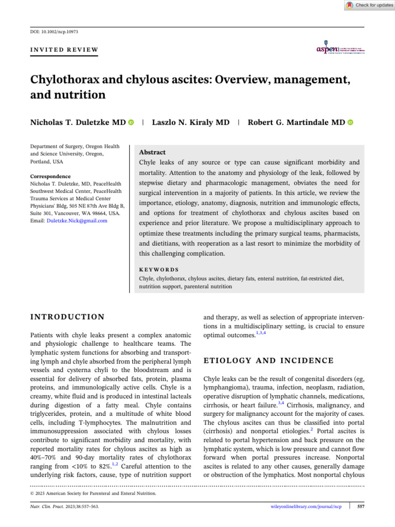 Nut in Clin Prac - 2023 - Duletzke - Chylothorax and Chylous Ascites ...