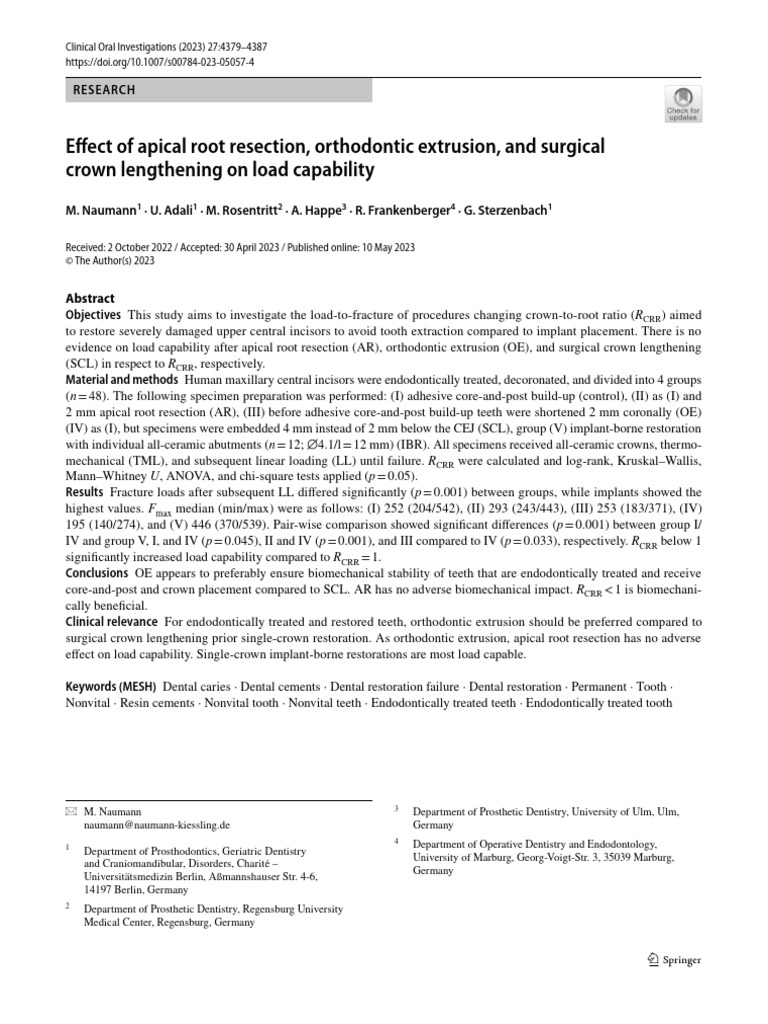 Effect of apical root resection, orthodontic extrusion, and surgical ...