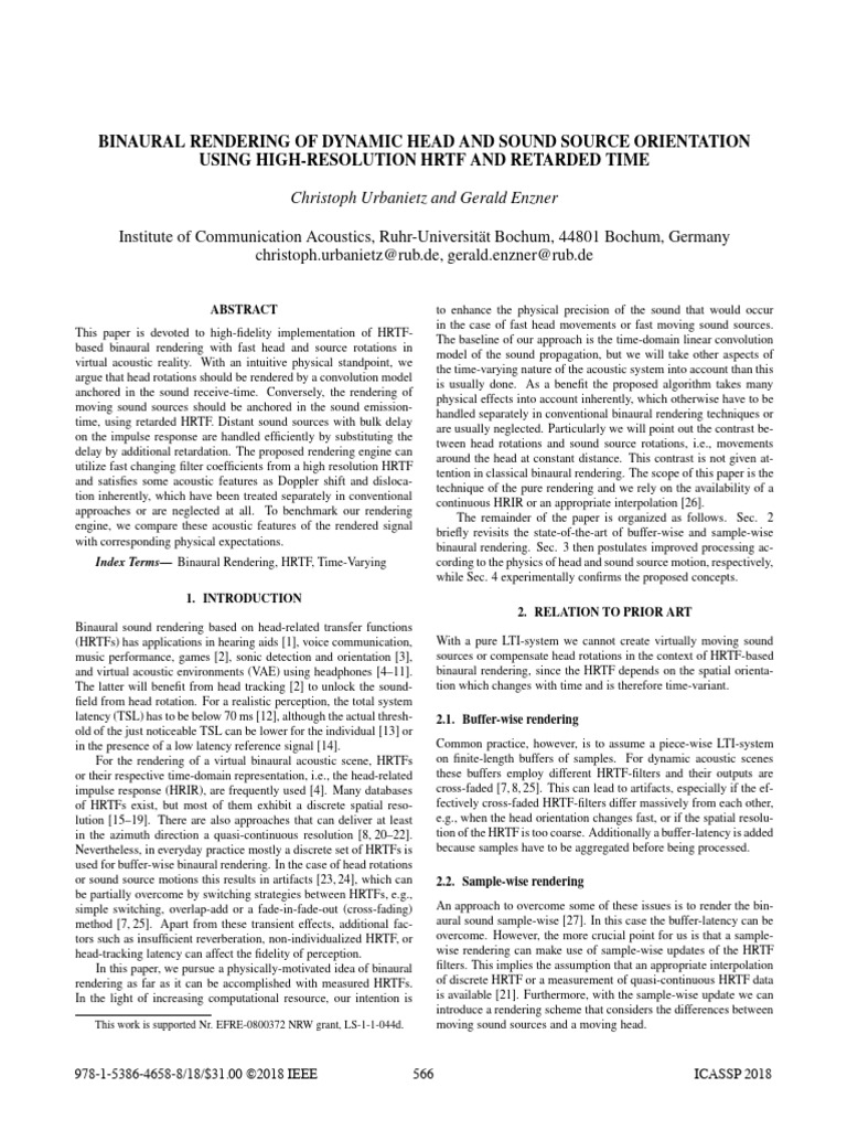 Binaural Rendering Of Dynamic Head And Sound Source Orientation Using High Resolution Hrtf And