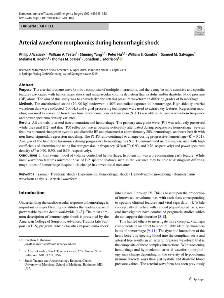 Arterial Waveform Morphomics During Hemorrhagic Shock | PDF | Spectral Density | Medical Specialties