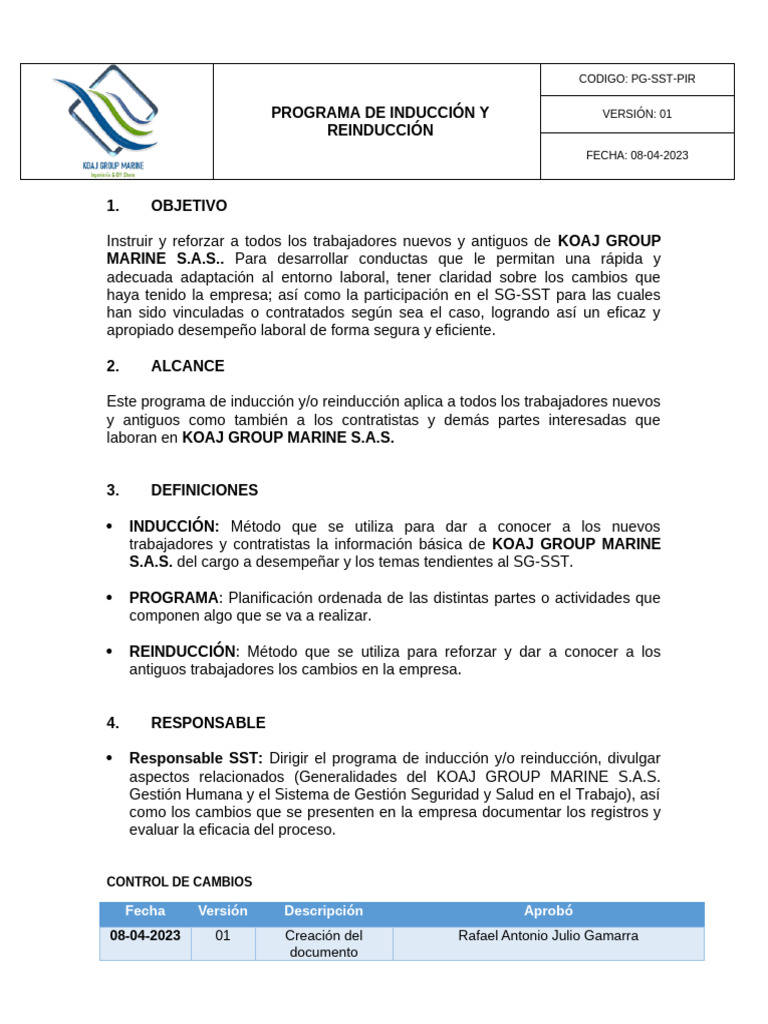 03 Programa De Induccion Y Reinduccion Pdf Business Salario