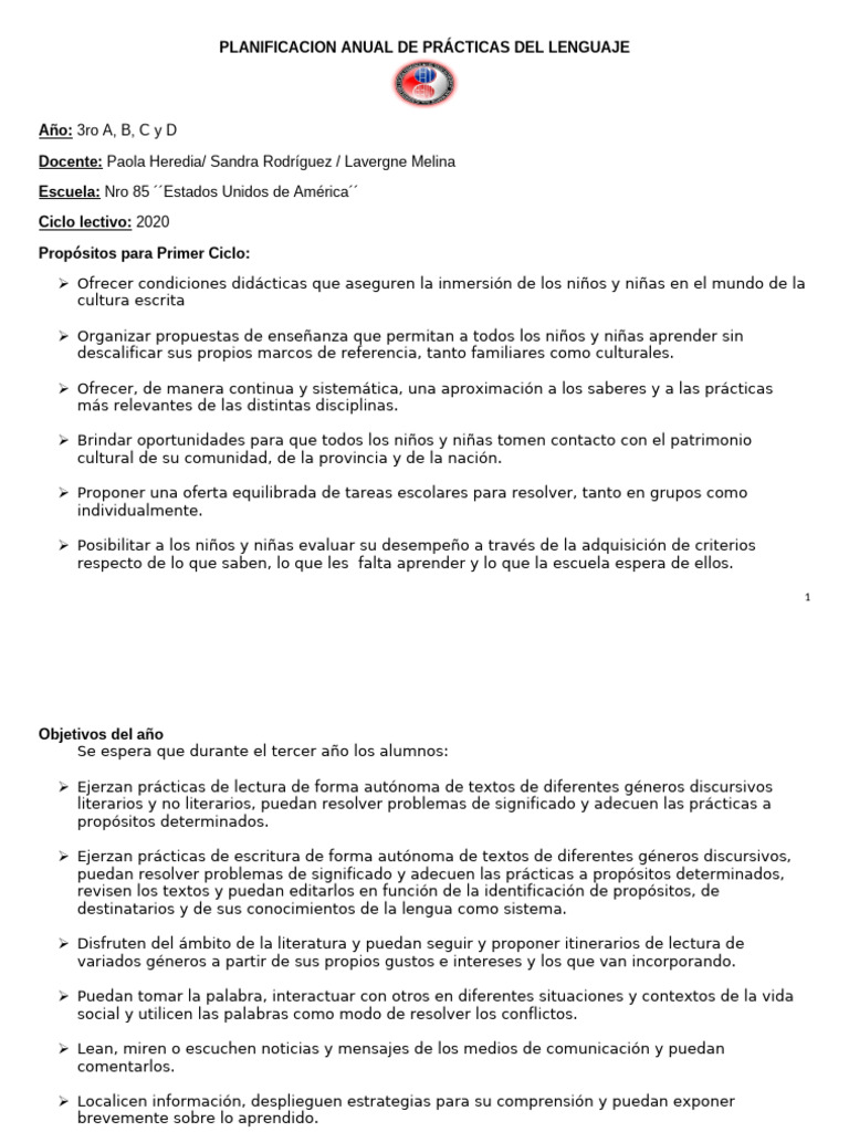 Plan Anual de Lenguaje 3er Año 2020 | PDF | Publicación | Narración
