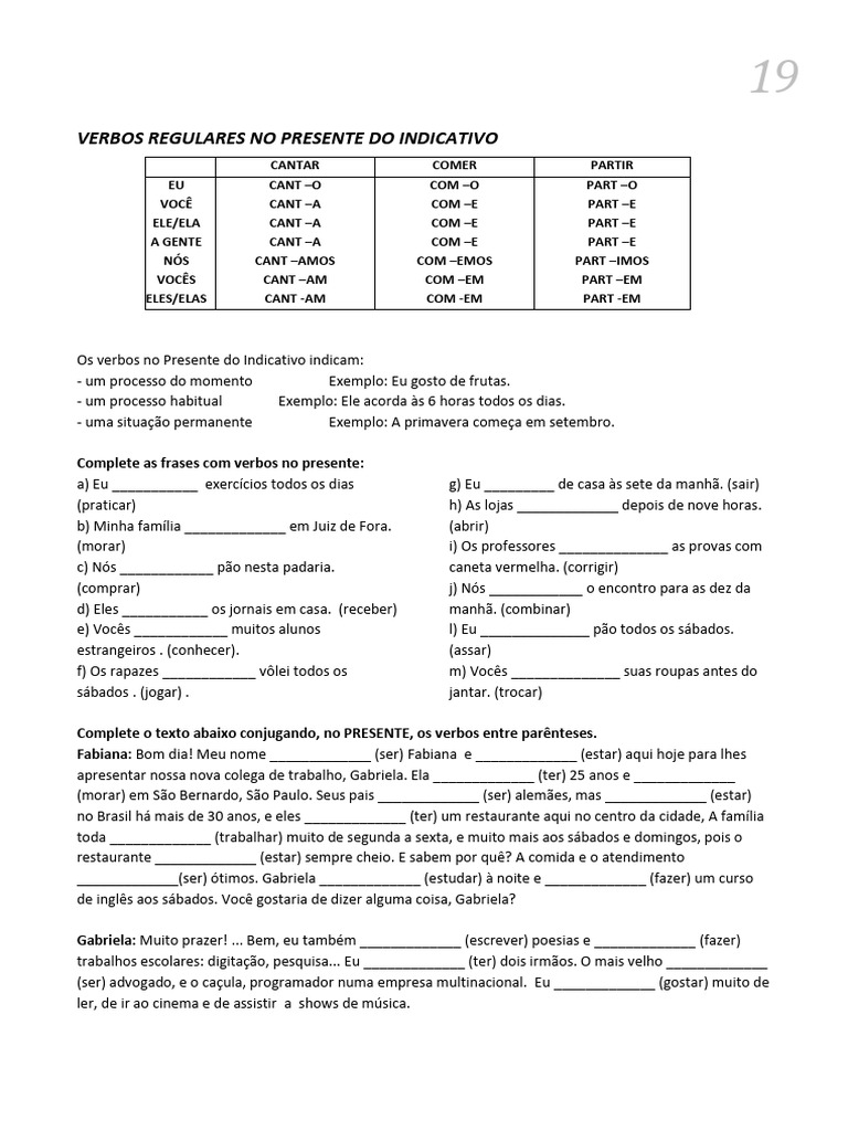 Presente do Indicativo - verbos regulares | PDF