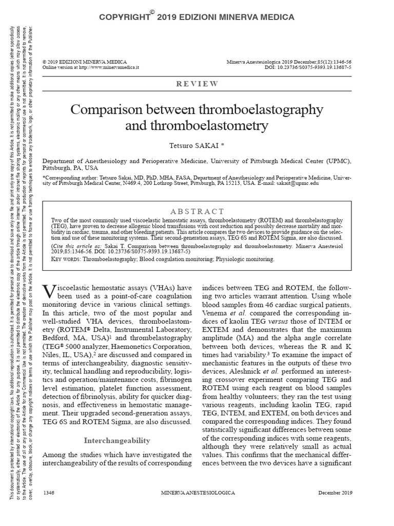 Comparison Between Thromboelastography and Thromboelastometry | PDF ...