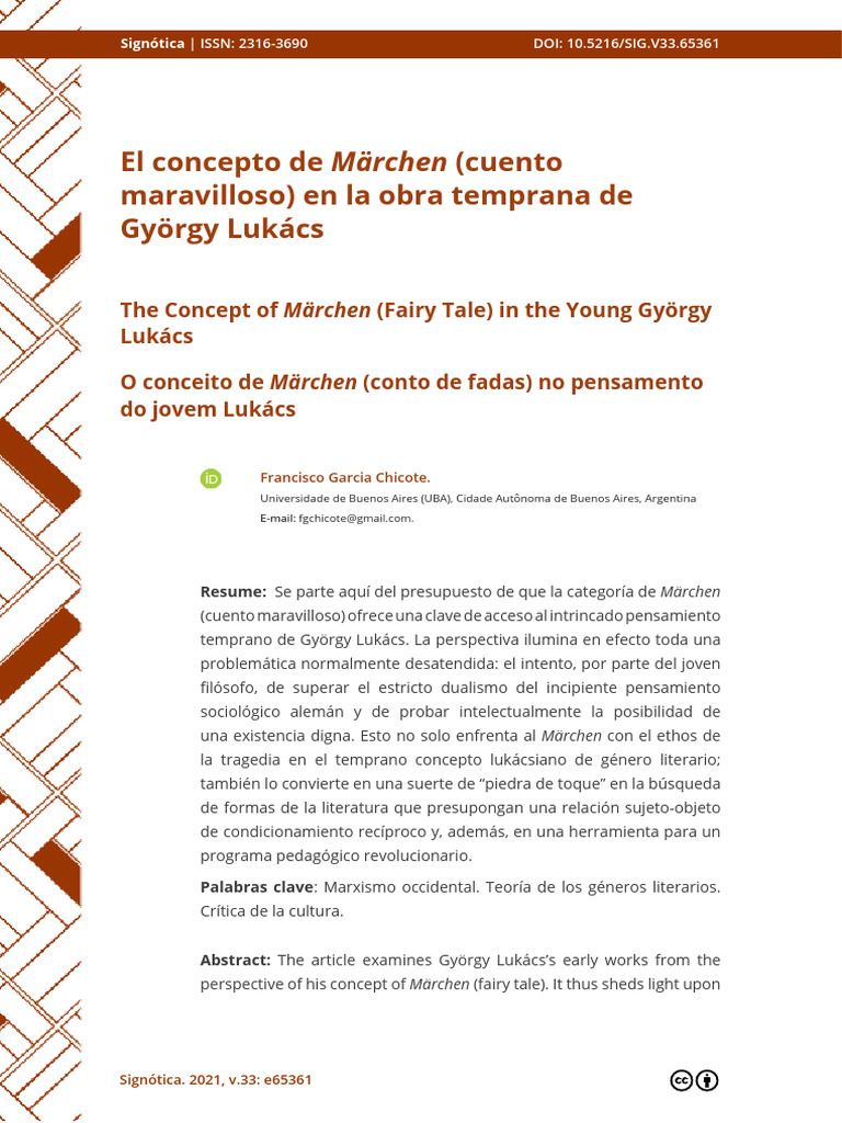 El Concepto de Märchen (Cuento Maravilloso) en La Obra Temprana de György Lukács | PDF ...