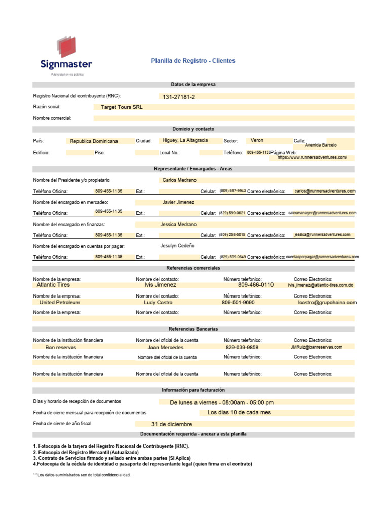 SM Formulario Registro Clientes Signmaster TARGET | PDF | Negocios