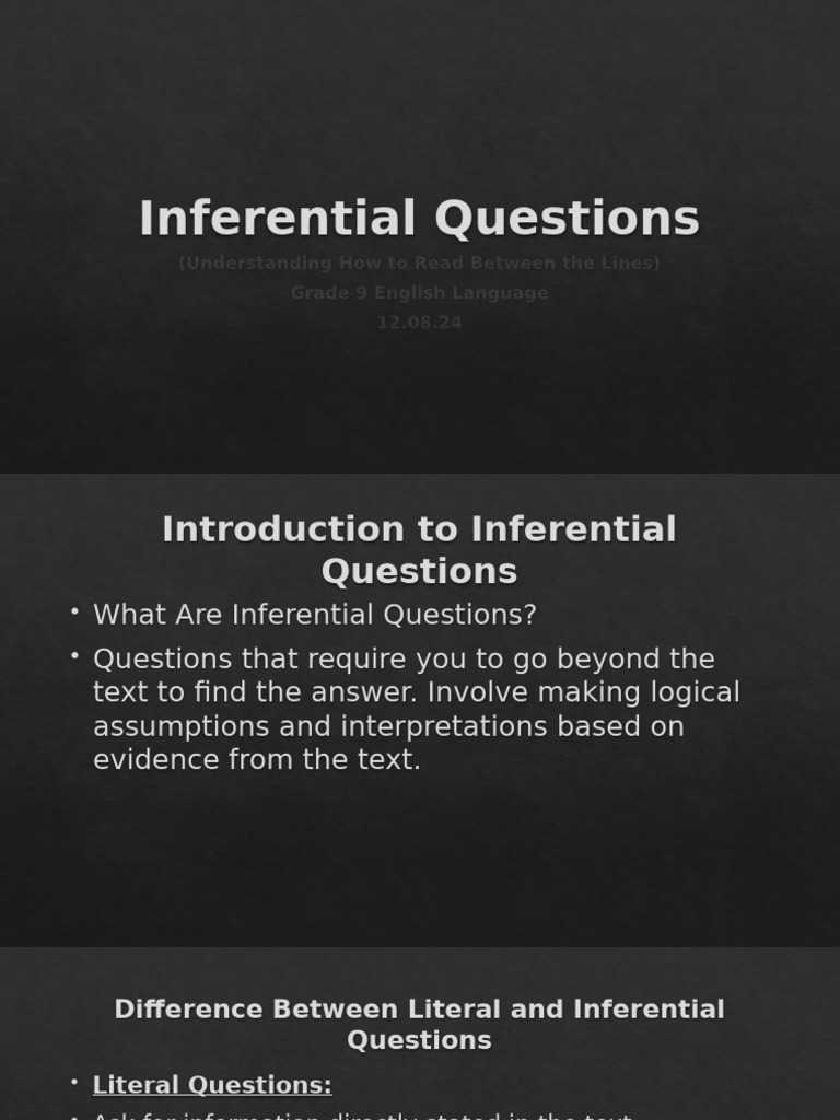 Grade IX (Boys) Inferential Questions PowerPoint Presentation | PDF ...