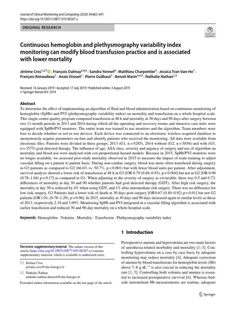 Continuous Hemoglobin and Plethysmography Variability Index Monitoring ... Continuous Hemoglobin and Plethysmography Variability Index Monitoring ...