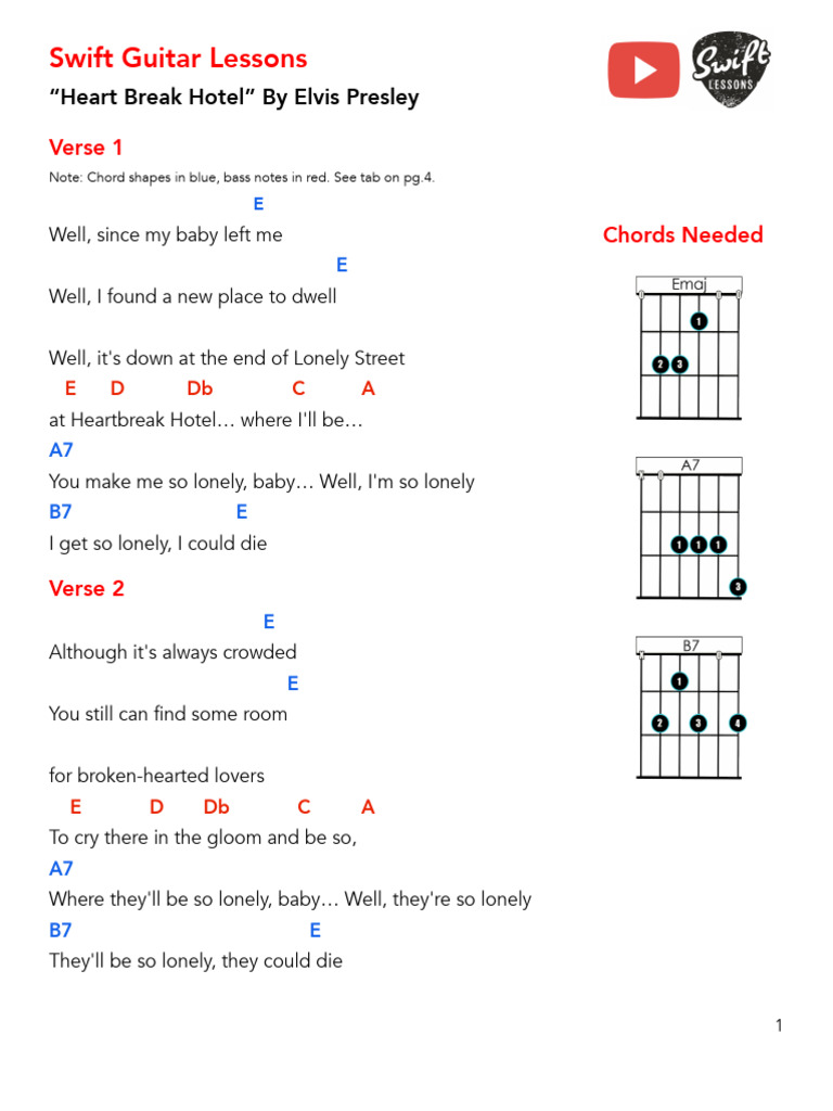 Heartbreak Hotel Guitar Chords Guide | PDF | Musicology | Elvis Presley