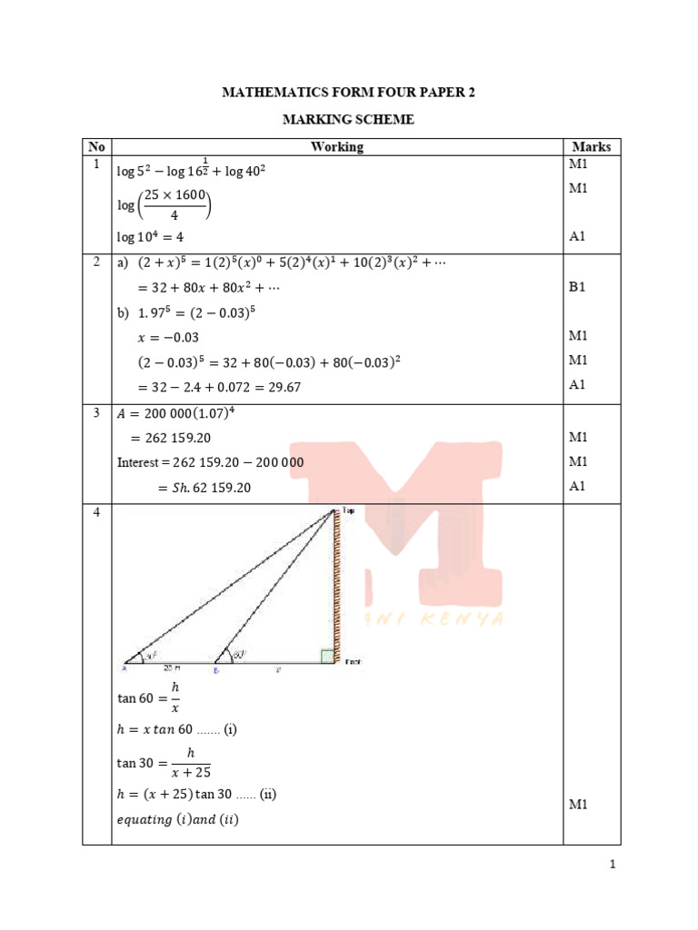 Mathematics f4 Pp2 Ms | PDF | Circle | Triangle Geometry
