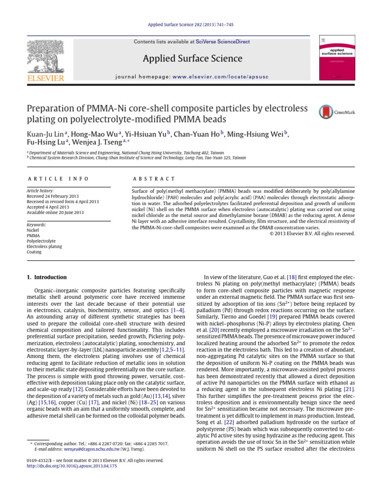 Preparation of PMMA Ni Core Shell Composite Particles by Electroless ...