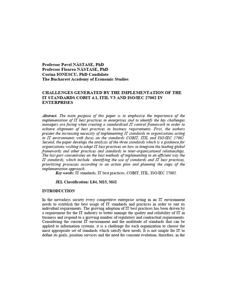 Challenges Generated by The Implementation of The It Standards | PDF ...