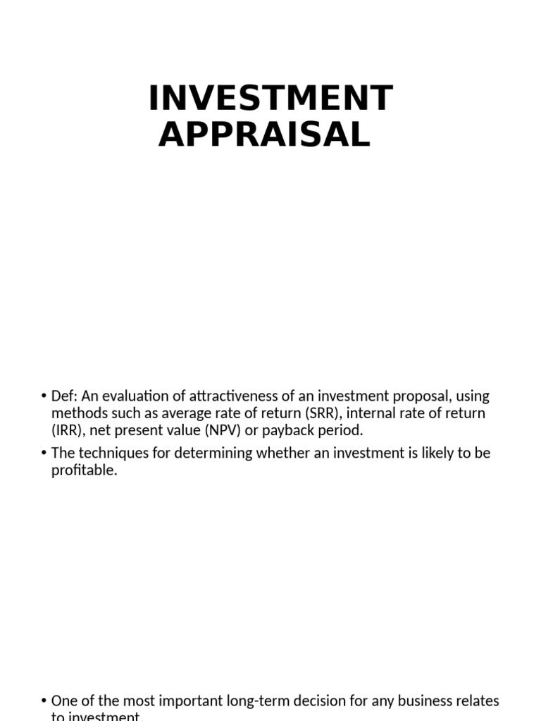 Investment Appraisal | PDF | Net Present Value | Internal Rate Of Return