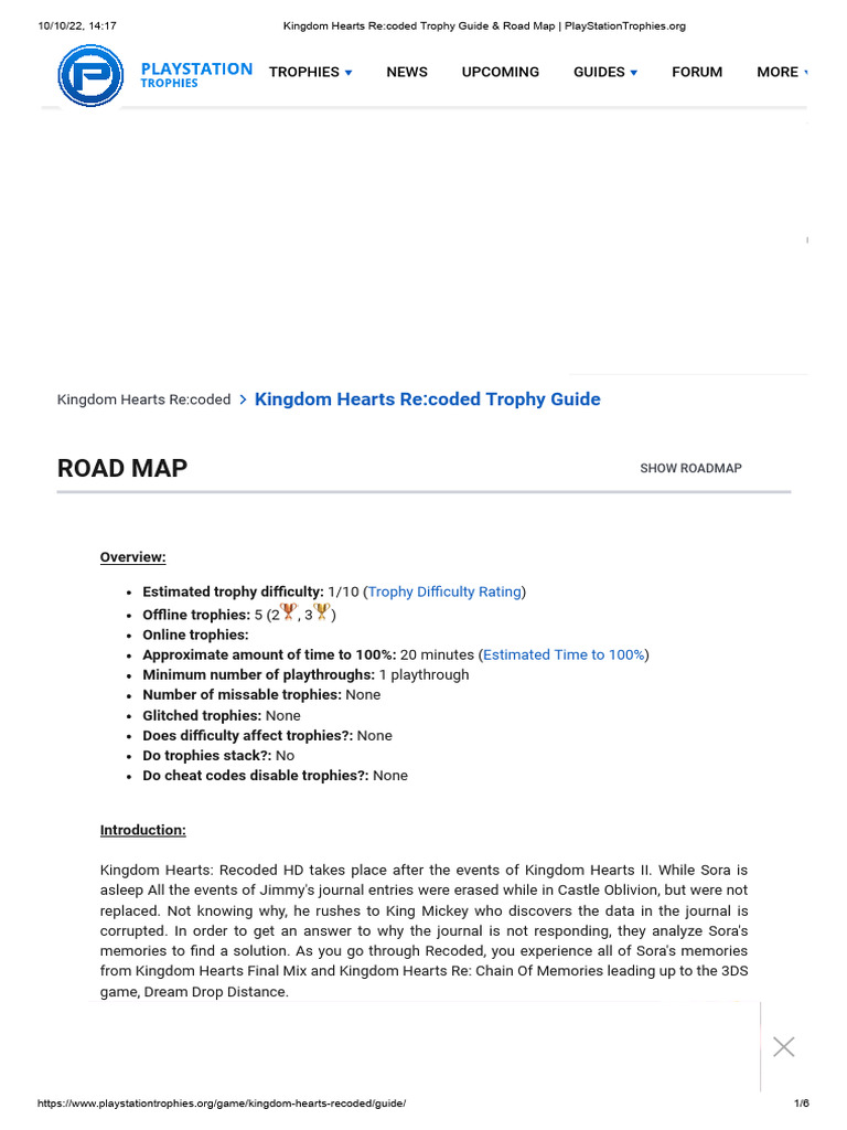 KH Re:coded Trophy Guide & Roadmap | PDF | Play Station | Gaming