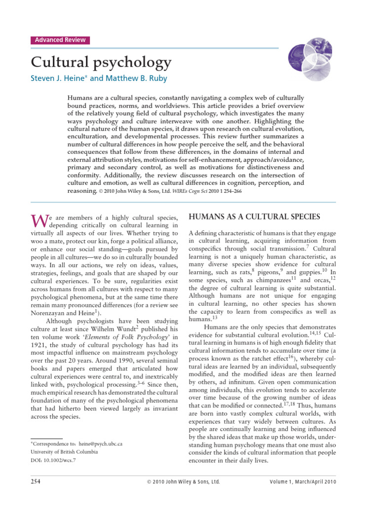 Cultural Psychology Overview and Insights | PDF | Emotions | Self Concept
