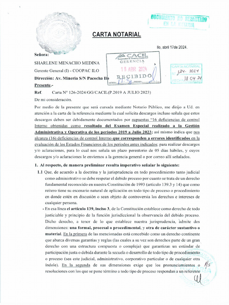 04 CArta Notarial. Sr. Leoncio Cuellar. Auditoria Externa 2019-2023. | PDF