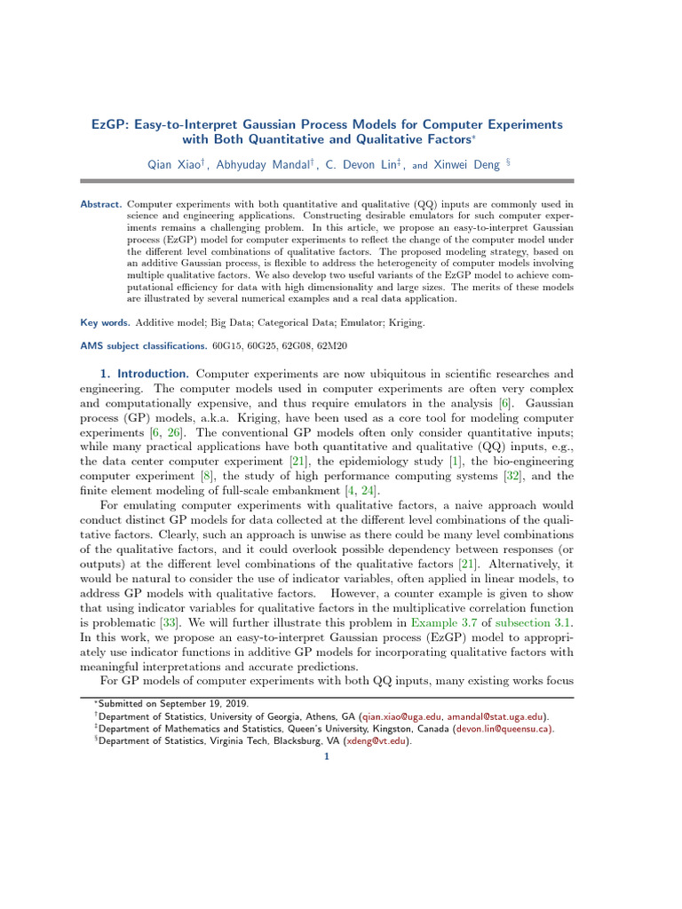 Ezgp: Easy-To-Interpret Gaussian Process Models For Computer Experiments With Both Quantitative ...