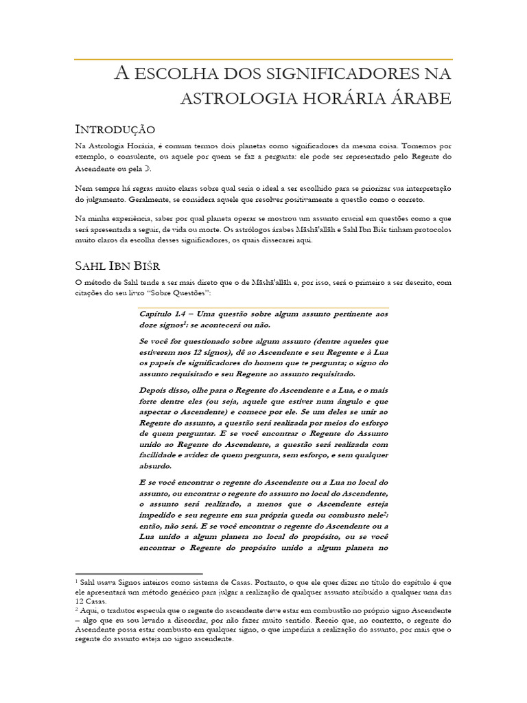 Significador Do Ascendente Na Astrologia Horária Árabe | PDF | Astrologia | Planetas