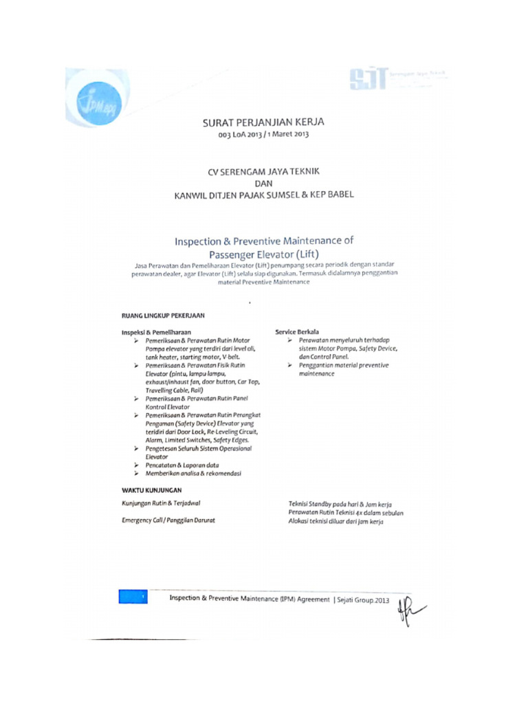 Kontrak Lift DJP Kanwil | PDF